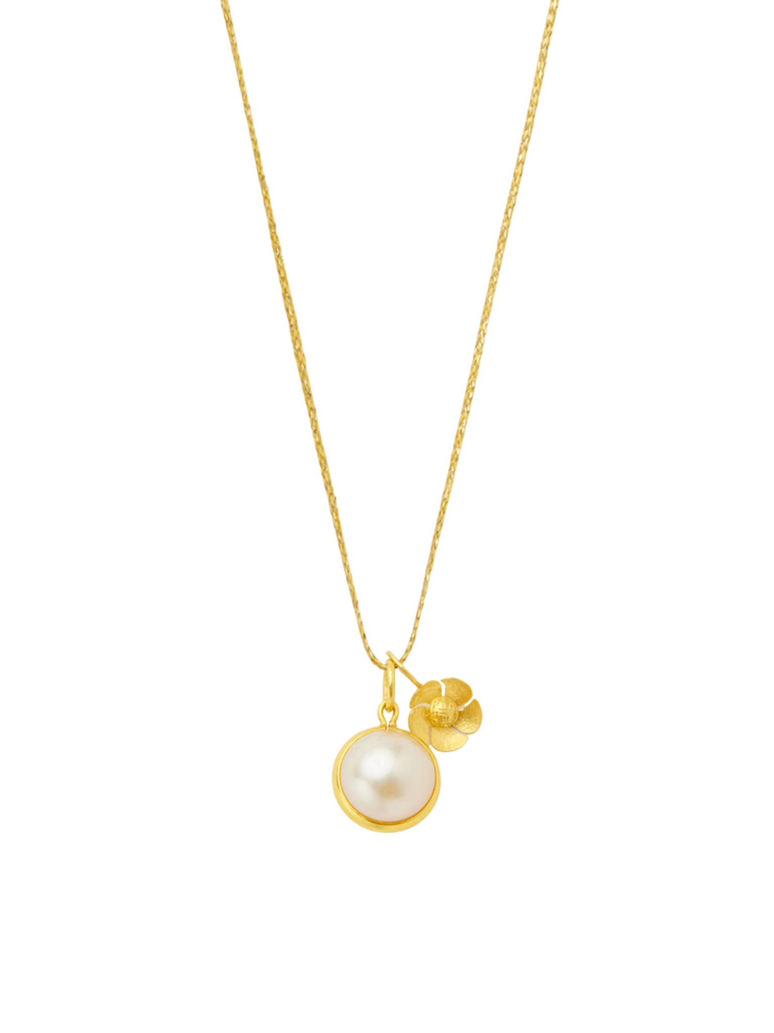 18kt gold pstm myanmar pearl & flower amulets on cord by Pippa Small ...