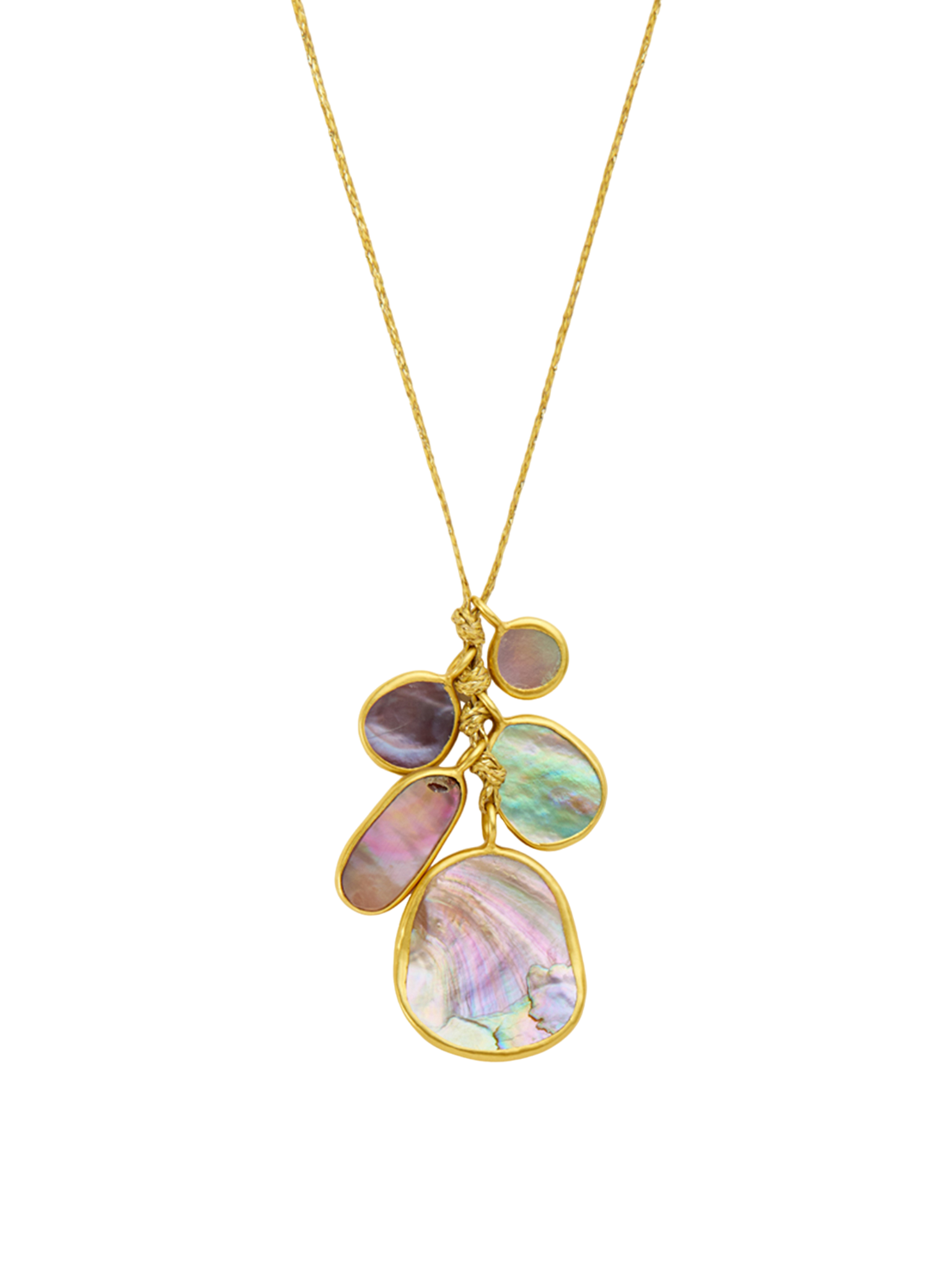 18kt gold venus abalone shell cluster amulets on cord by Pippa Small ...