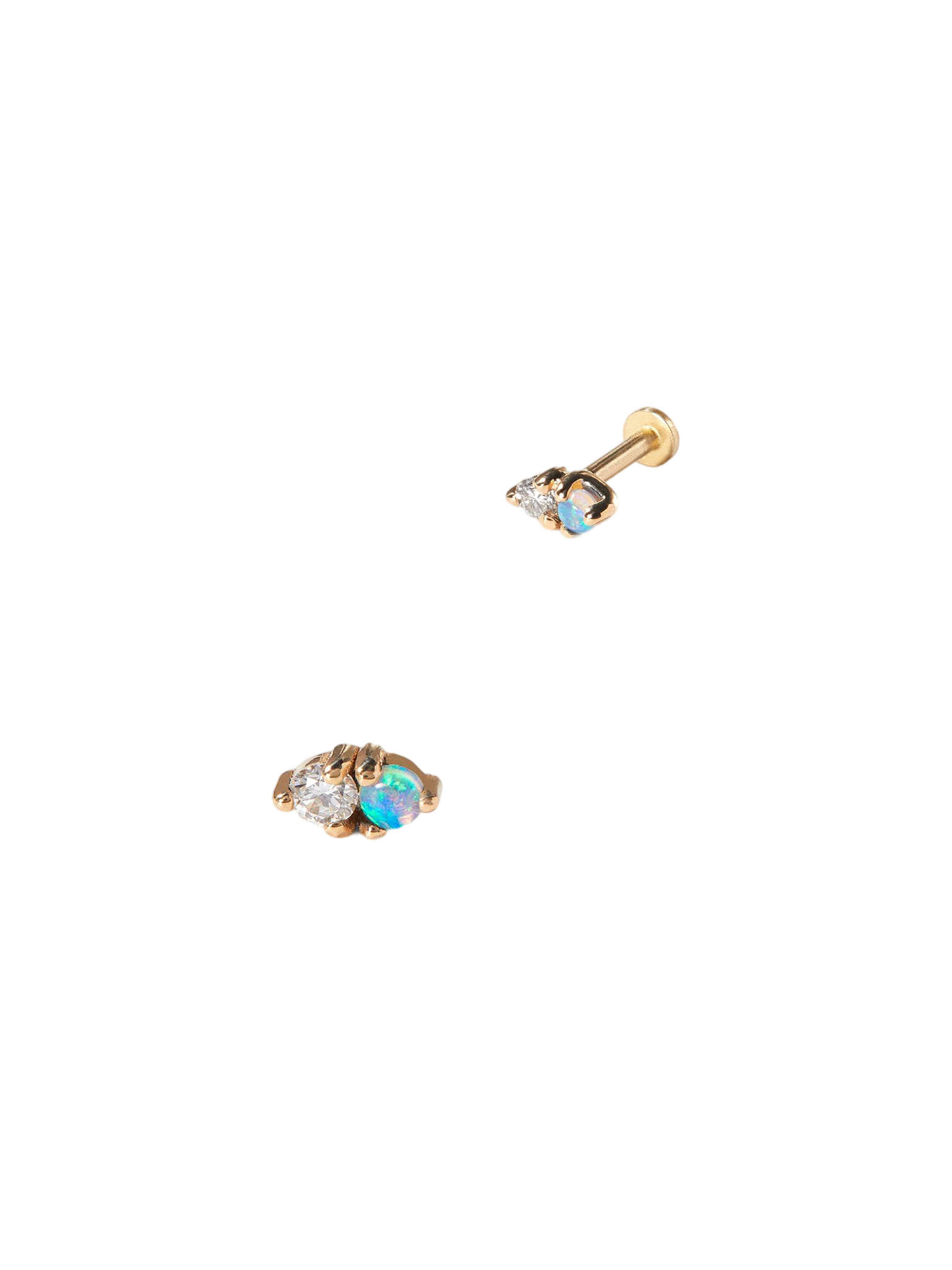 Two-step earrings with opal & diamond with flat back by WWAKE | Finematter