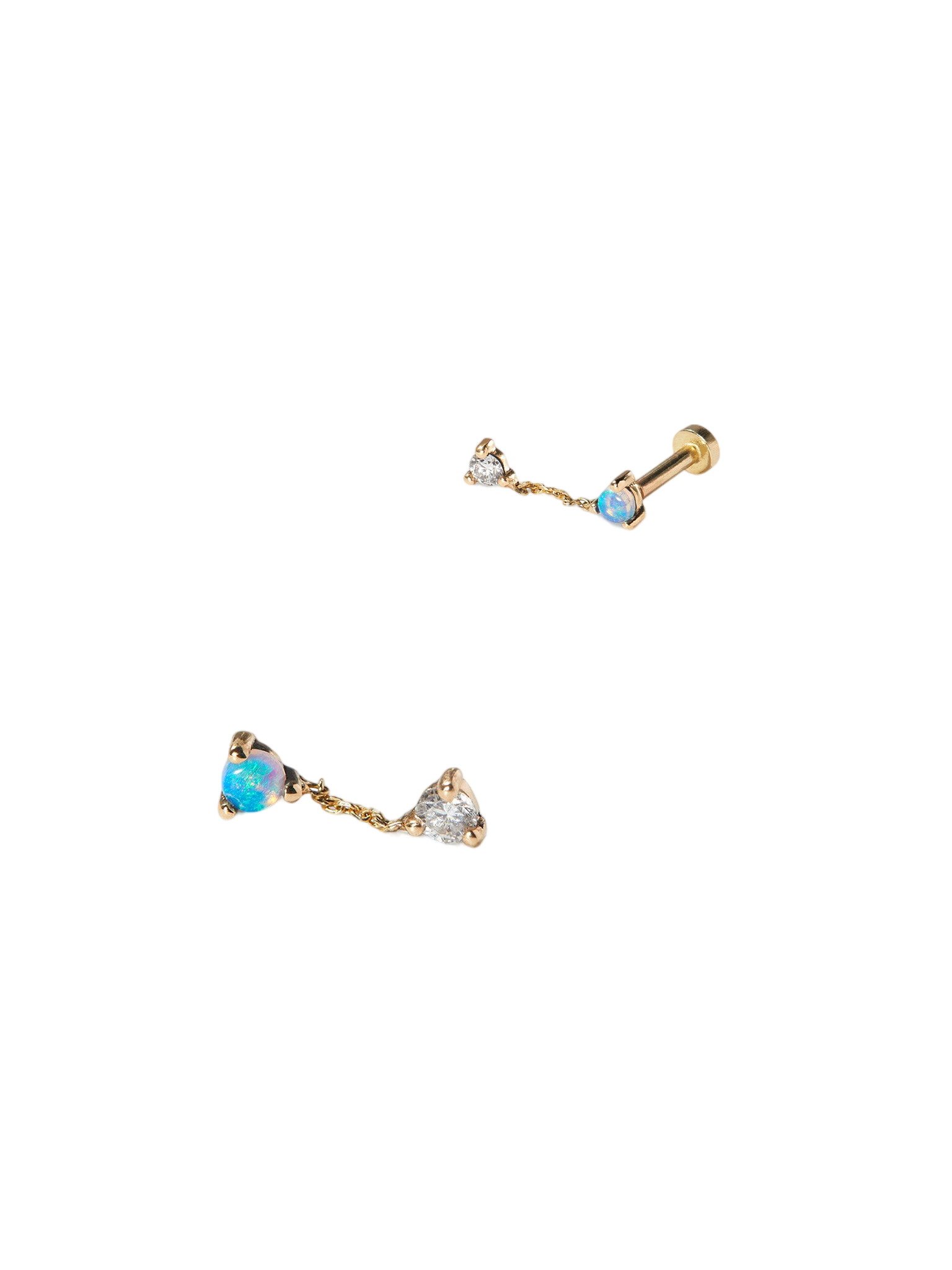 Small two-step chain earrings with opal & diamond by WWAKE | Finematter